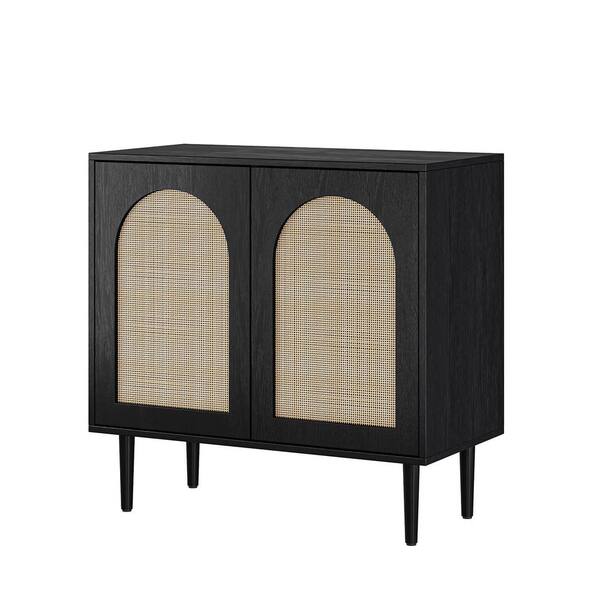 JAYDEN CREATION Roderick Black 30.2 in. Tall 2-Rattan Door Accent ...