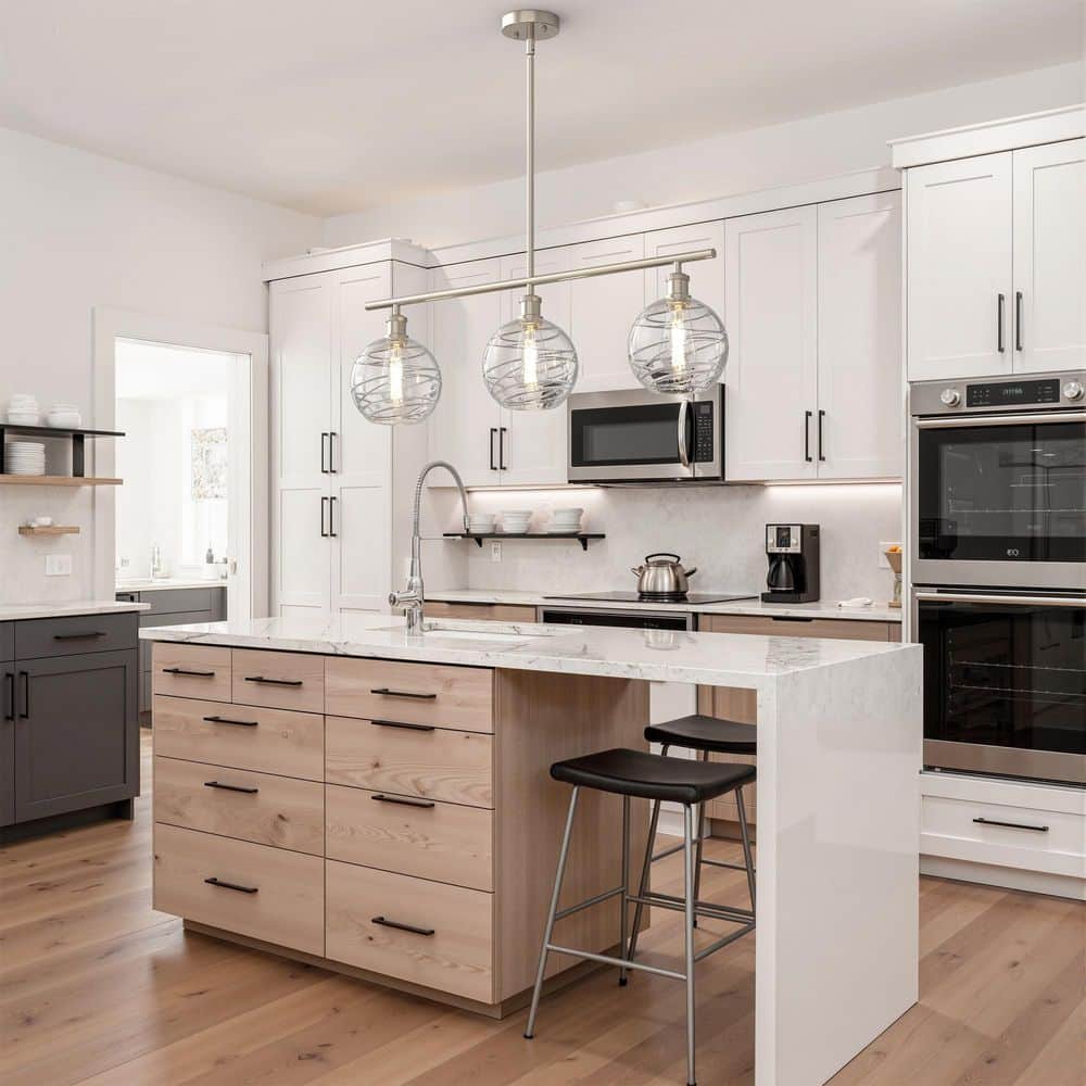 Emeritpro 60-Watts Brushed Nickel 3-Light Kitchen Island Pendant Light ...