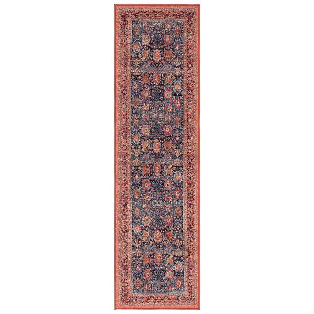 SAFAVIEH Journey 2 ft. x 8 ft. Navy/Rust Beige Machine Washable Ornate ...
