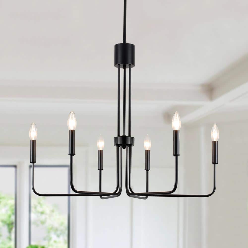 LWYTJO 6-Light Matte Black Candle Style Modern Chandelier for Dining ...