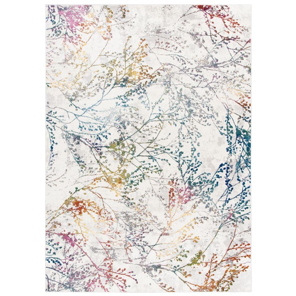 SAFAVIEH Aria 9 ft. x 12 ft. Ivory/Blue Distressed Forest Area Rug ...
