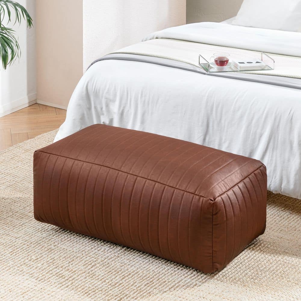 Anji Mountain Haven Bench Cognac Polyester Upholstered Pouf AMBBN001 ...