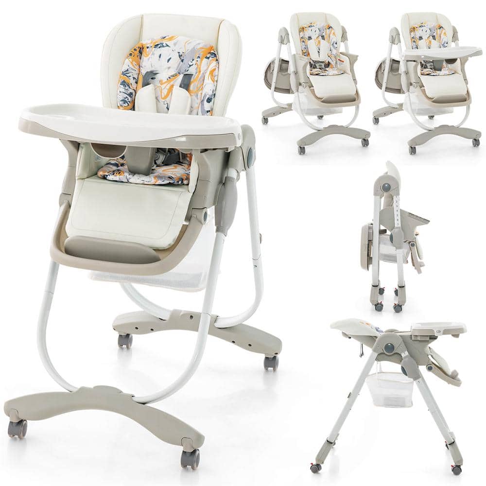 Costway White Highchair for Babies and Toddlers with Rolling Wheels ...