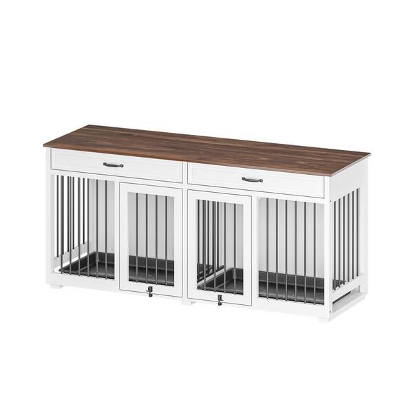 FUFU&GAGA Large Dog Crate Furniture with 2 Drawers, Indoor Wooden Double Dog Crate Kennel ...