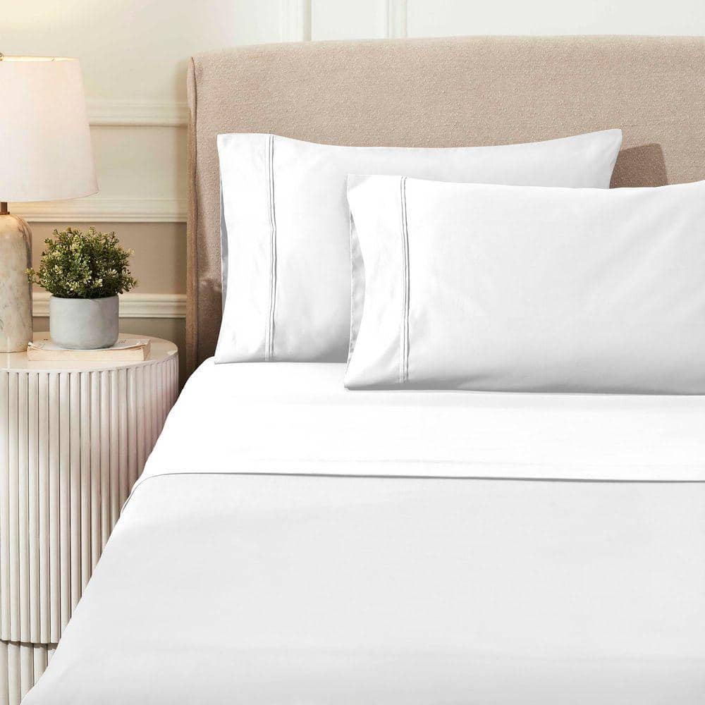 SUPERIOR 1200 Thread Count 4-Piece White Solid Egyptian Cotton Deep ...