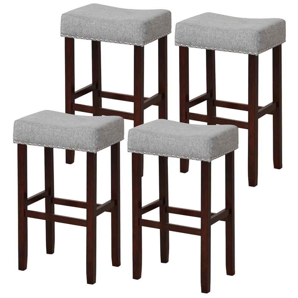Gymax 29.5 in. Beige Set of 4 Bar Stools Bar Height Saddle Kitchen ...