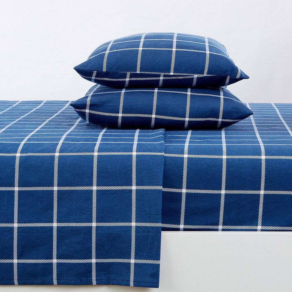 FRESHFOLDS 4-Piece Buffalo Check Windowpane Blue/White 100% Turkish ...