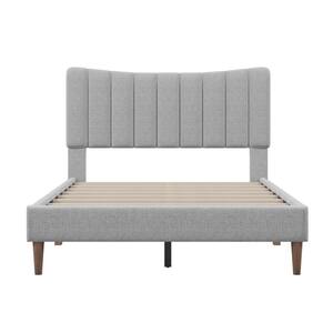 Donason Gray Wood Frame Full Platform Bed with Vertical Channel Tufted ...