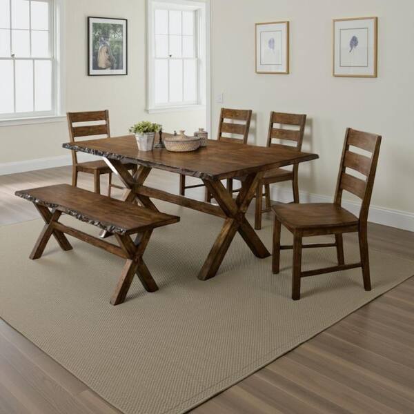 Benjara Aliza Walnut Brown Wood 38 in. Double Pedestal Dining Table ...