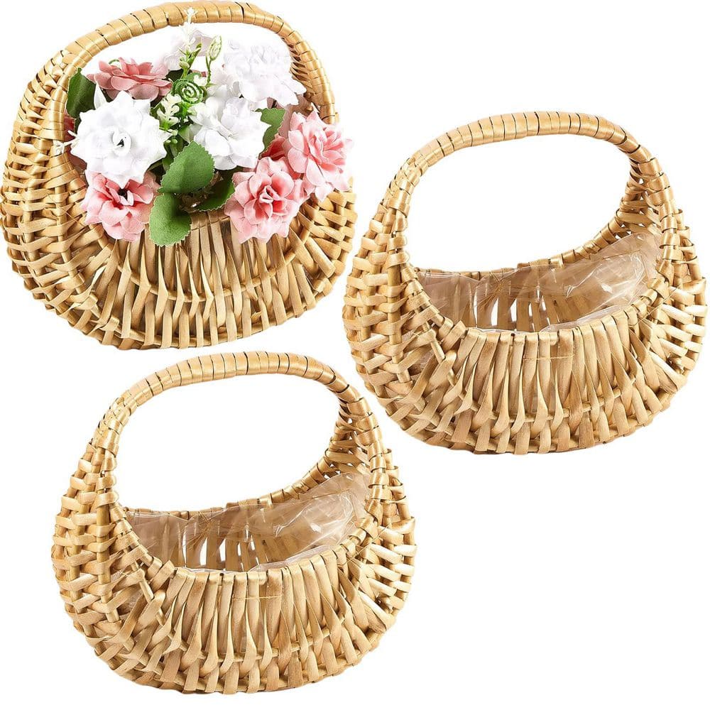 Wudkey 3-Pack Rattan Flower Girl Basket with Handle, Natural Half Moon ...