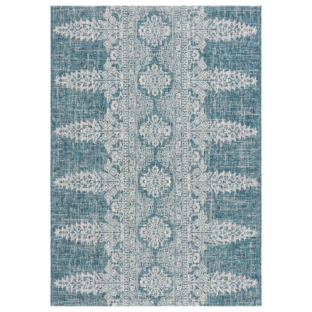 SAFAVIEH Courtyard Teal/Gray 5 ft. x 8 ft. Distressed Geometric Floral ...