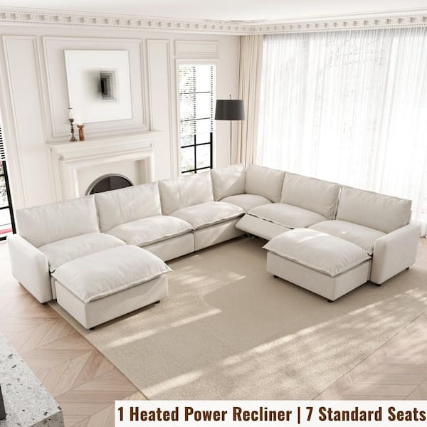 Magic Home Power Recliner 140 in. Square Arm Beige Linen 8-Piece U ...