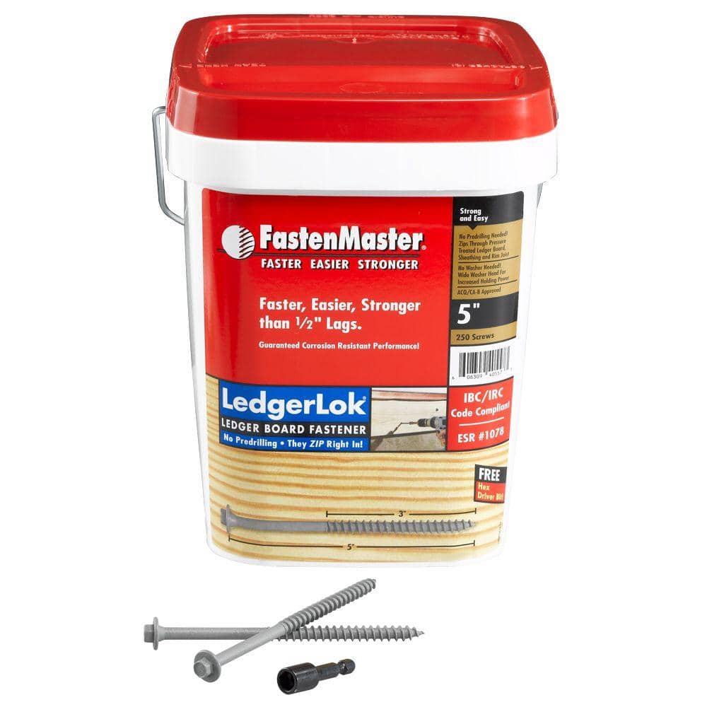 FastenMaster LedgerLok 1/4 in. 5 in. External Hex Drive, Hex Head Wood ...