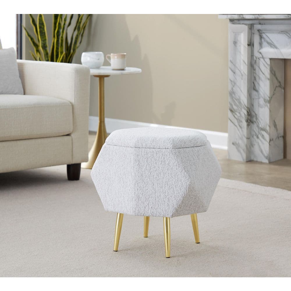 LumiSource Diamond Light Grey Polyester Fabric and Gold Metal Storage ...