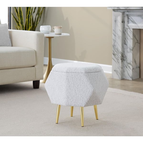 LumiSource Diamond Light Grey Polyester Fabric and Gold Metal Storage ...