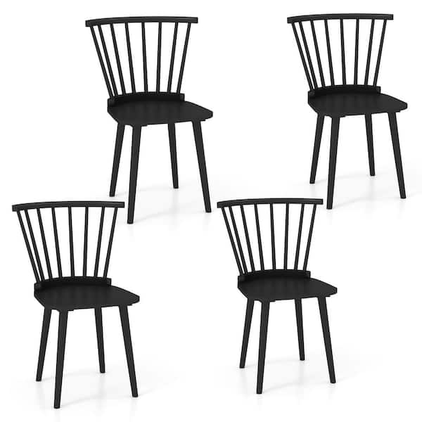 Gymax Black Wood Frame Dining Chair Windsor High Spindle Back Kitchen ...