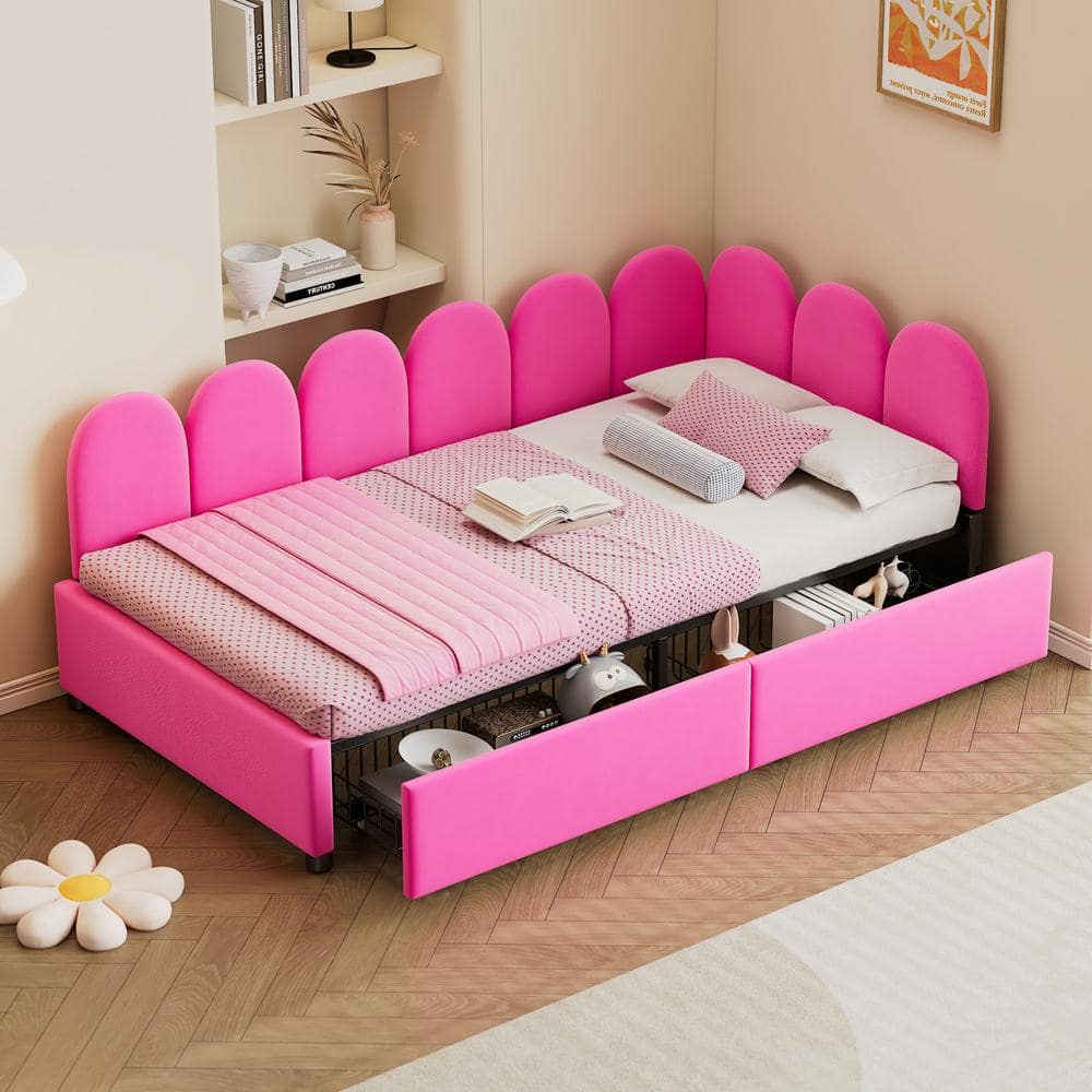 Harper & Bright Designs Rose Red Twin Size Wood and Metal Frame Velvet ...