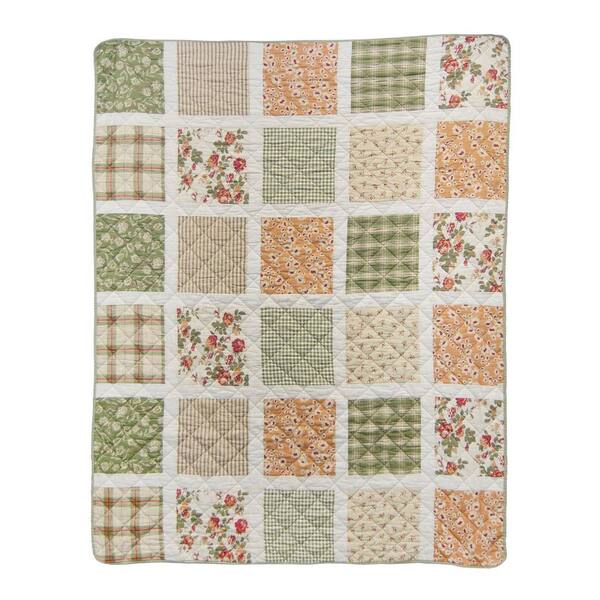 DONNA SHARP Peach Rose Green and Cream Cotton Throw Blanket 67605 - The ...