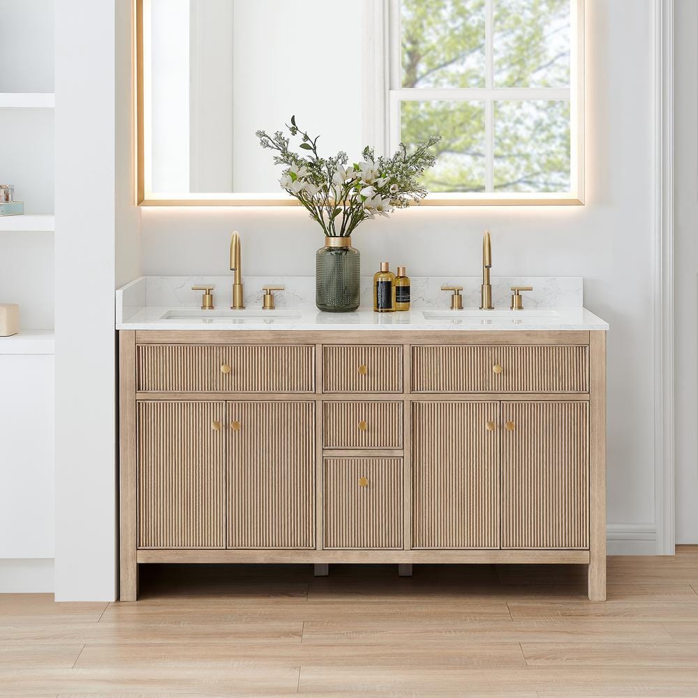 Altair Cerrito 60 in. Double Sink Freestanding Nature Oak Bath Vanity ...