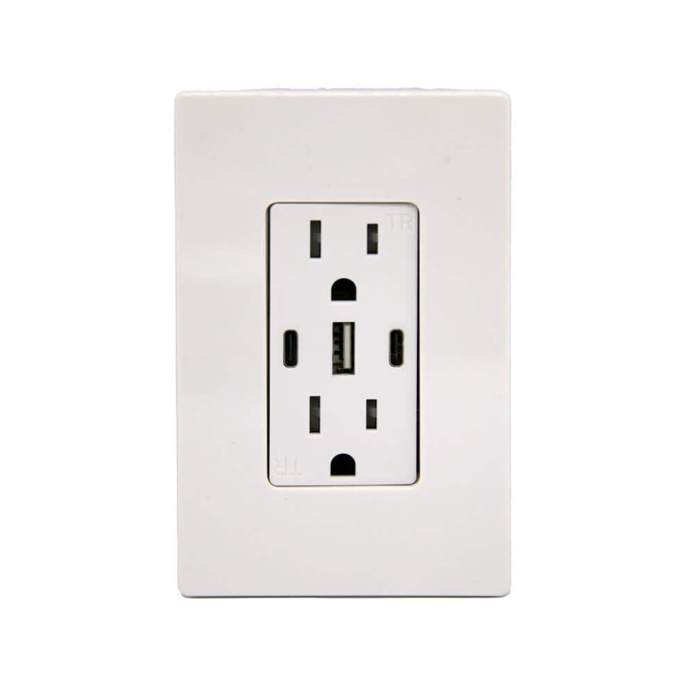Faith USB Receptacle Outlet White, 15A 30W with 2 Type C, 1 Type A USB ...