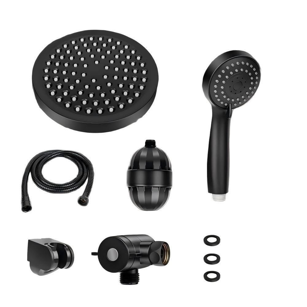 Wudkey 1-Piece Filtered Shower Head in Black with 60 in. Hose, High ...