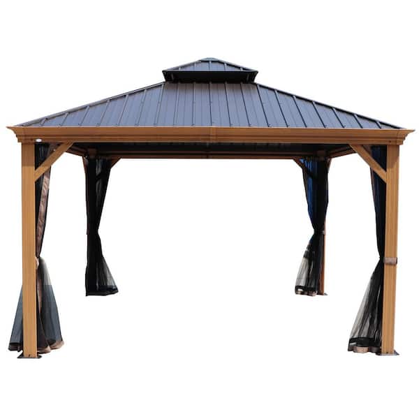 Apollo 12 ft. x 12 ft. Wood Like Aluminum Hardtop Gazebo with ...