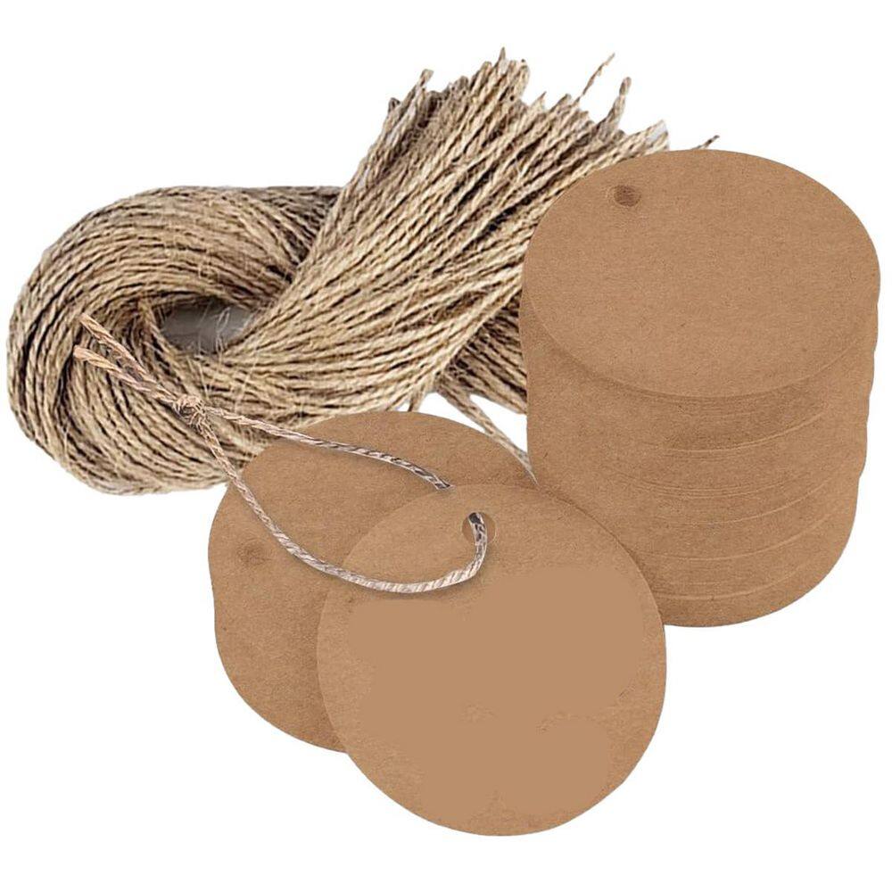 Round Kraft Paper Gift Tags with Jute Twine String for Crafts Weddings ...