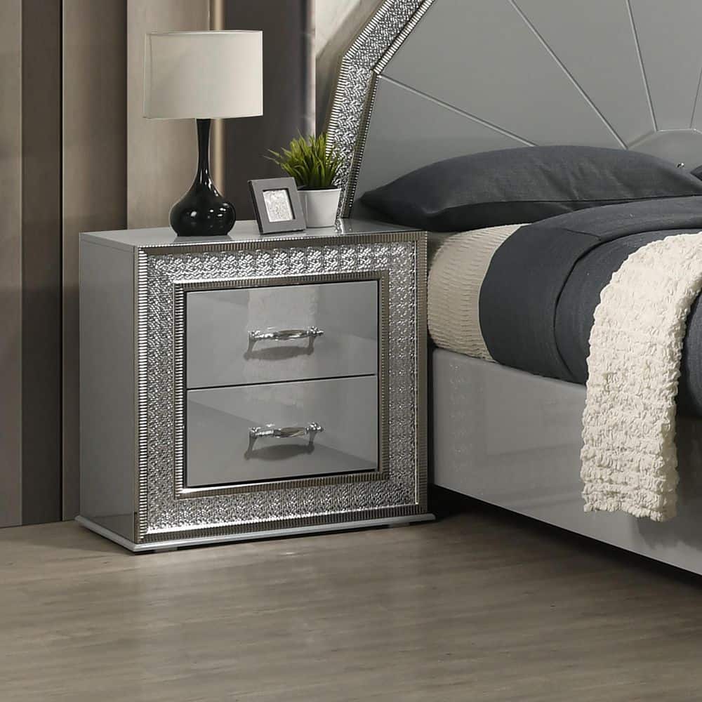 Furniture of America Curton Metallic Gray 2-Drawer 25 in. W Nightstand ...