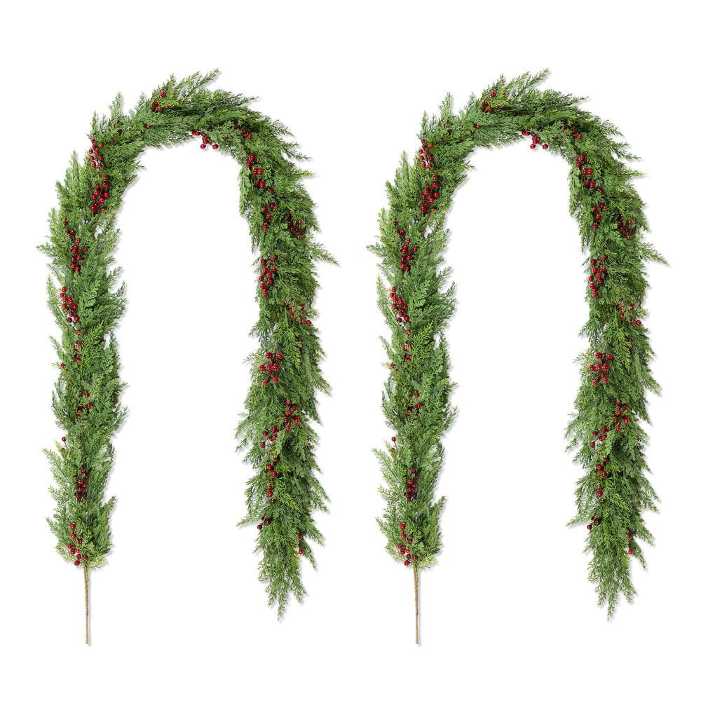 Glitzhome 9 ft. Christmas Greenery PE Dripping Cedar Prelit Garland ...