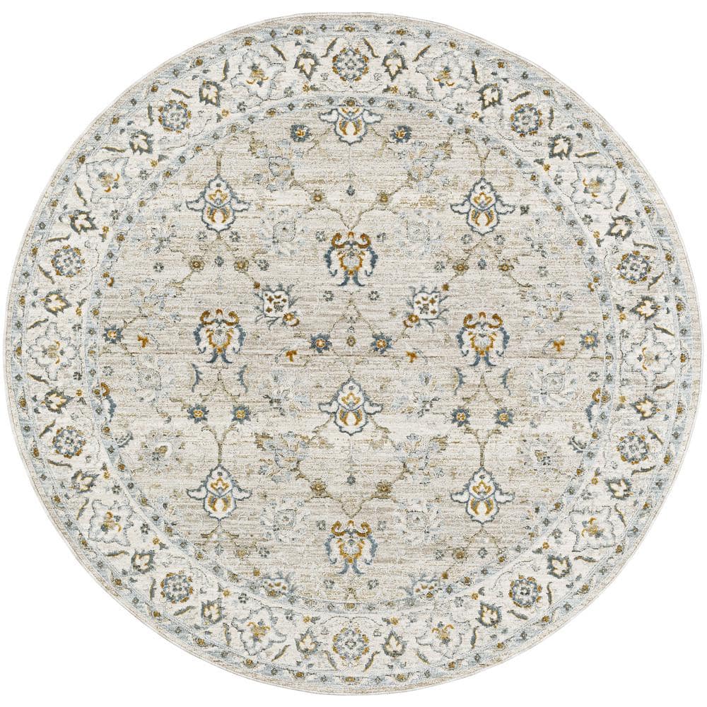 Livabliss Dresden 8 ft. Round Gray/Blue Oriental Indoor Area Rug ...