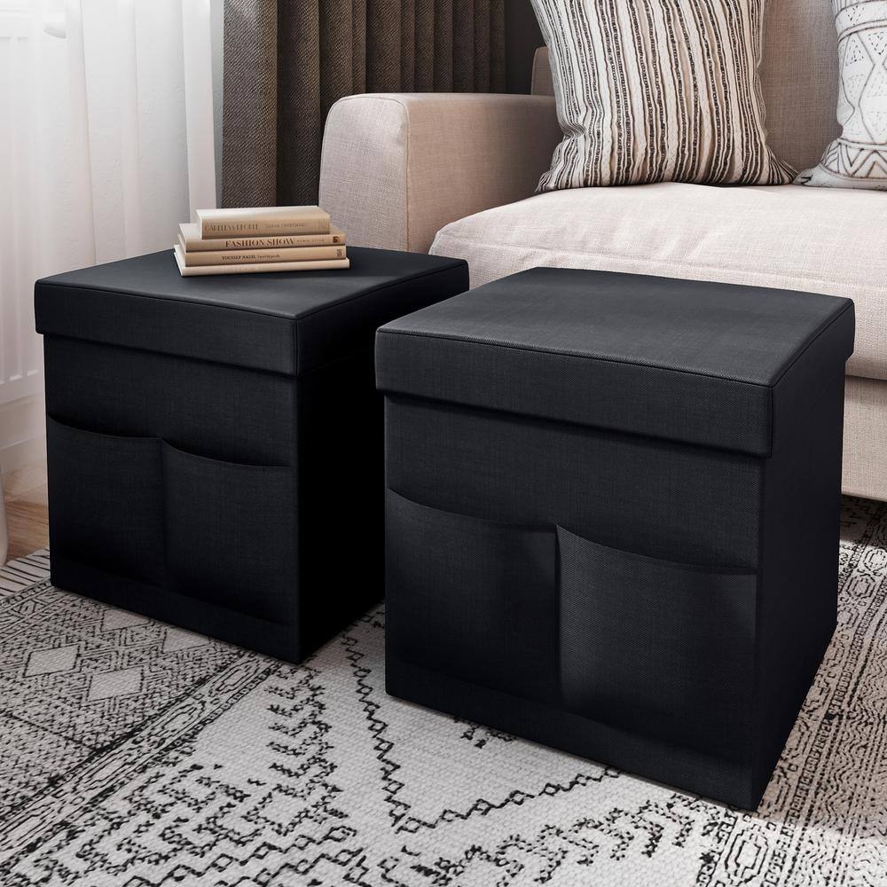 Lavish Home Black Folding Ottoman Storage Cube (Set of 2) 260704ZIX ...
