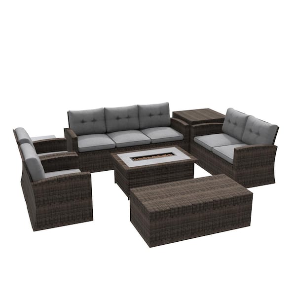 moda furnishings Cary 7-Piece Wicker Patio Conversation Set with Gray ...