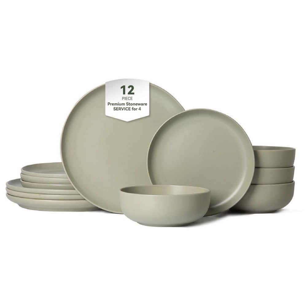 Tahanbath 12 Piece Ceramic Stackable Dinnerware Set-Non Toxic Matte ...