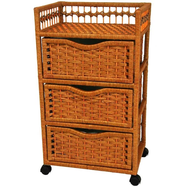 Red Lantern 3-Drawer Honey Wheeled Natural Fiber Storage Chest JH09-069 ...