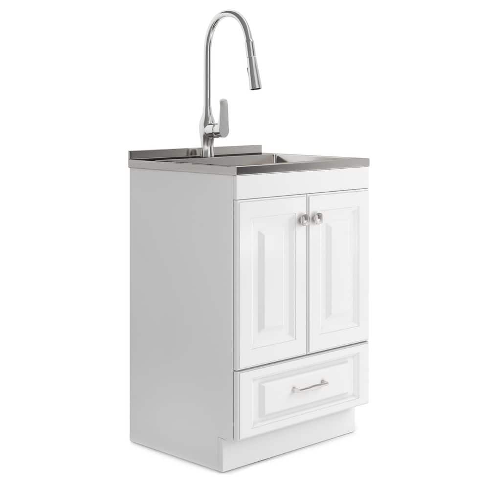 Simpli Home Lawrence All-in-One 24 in. Utility Laundry Sink with ...
