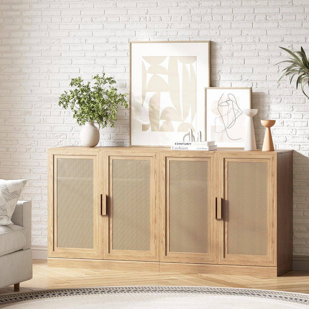 Set of 2 Wicker Door Natural 31 in. H Bathroom Storage Cabinet with ...