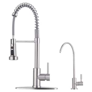 WOWOW Single Handle Convenient Pull Down Sprayer Kitchen Faucet in Brushed Nickel with Soap ...