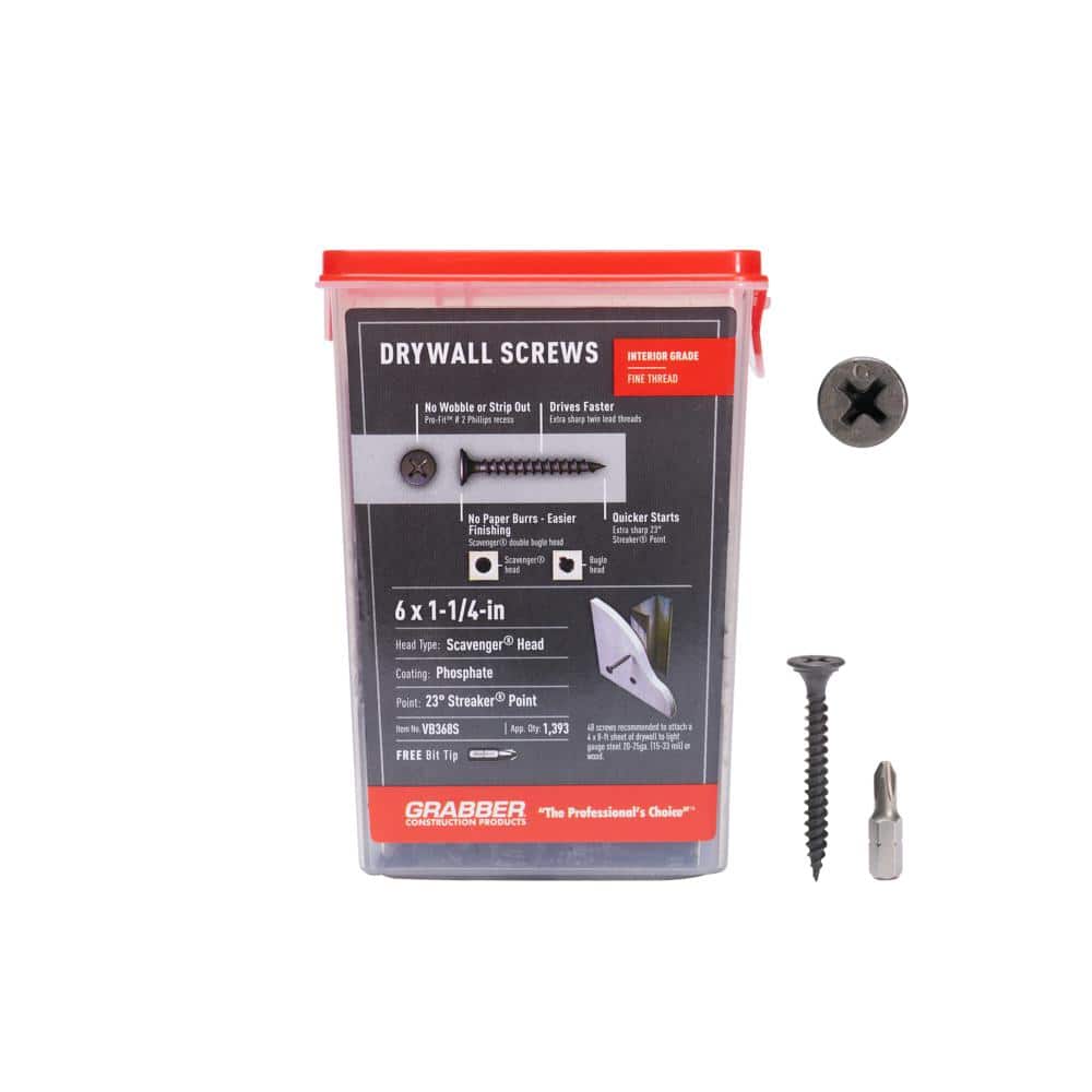 Grabber #6 x 1 1/4 in. Pillips Scavenger Head Streaker Point Drywall ...