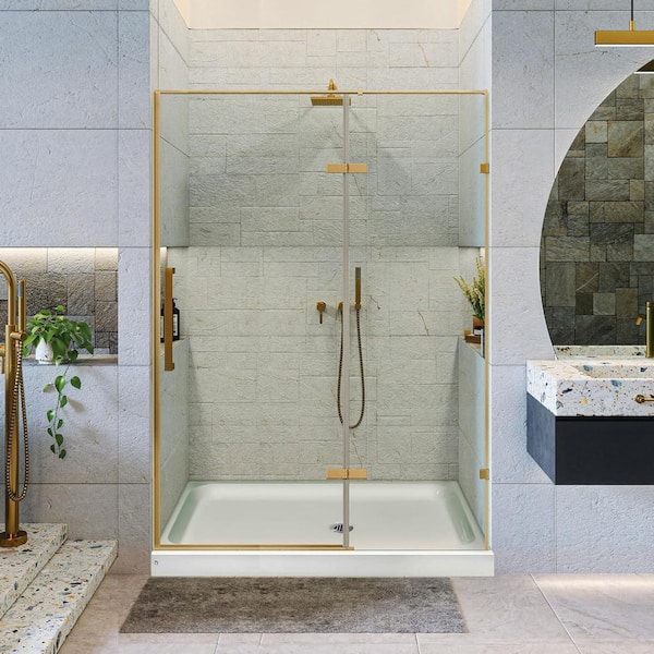 Fine Fixtures 60 in. W x 74 in. H Hinged Frameless Shower Door with ...