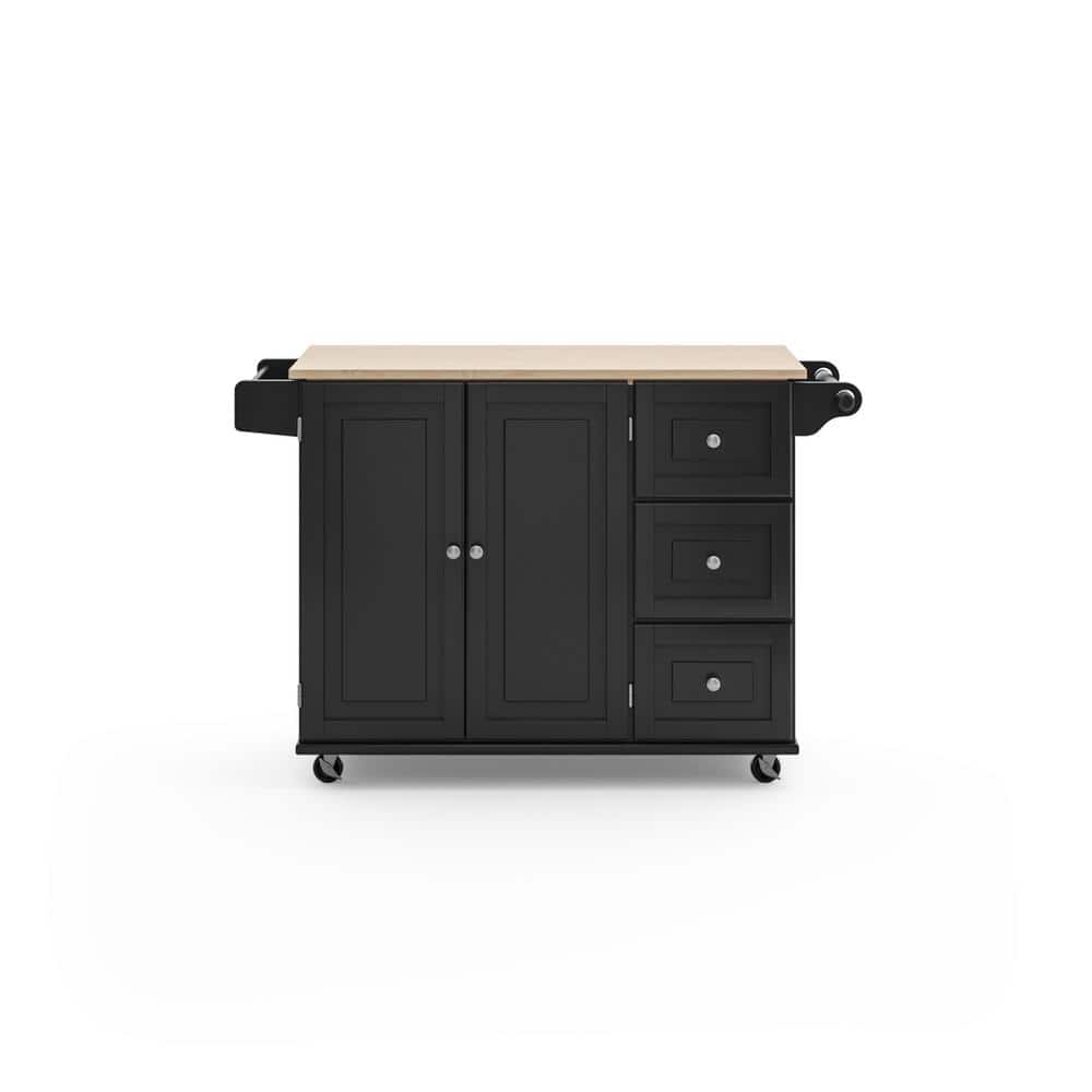HOMESTYLES Dolly Madison Black Kitchen Cart with Natural Wood Top 4510 ...