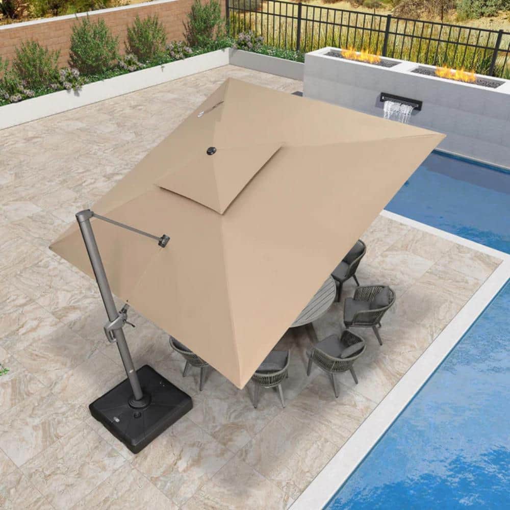 PURPLE LEAF 12 ft. Square 2-Tier Windproof Aluminum Large Cantilever ...