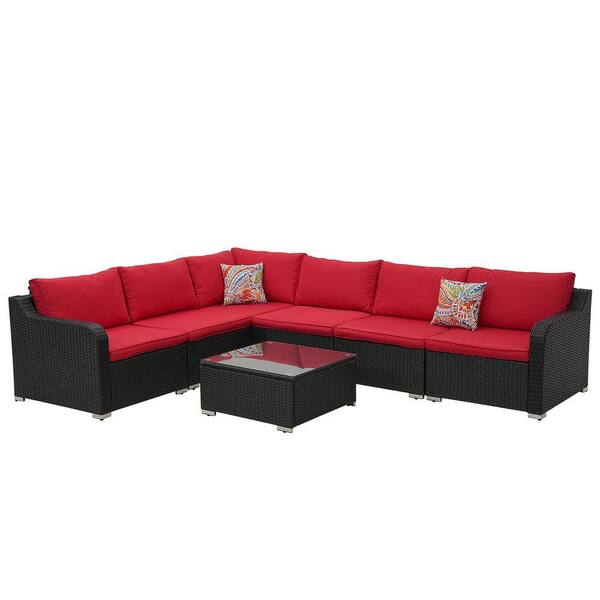 Sudzendf 6-Person Metal Patio Conversation Bistro Set with Red Cushions ...