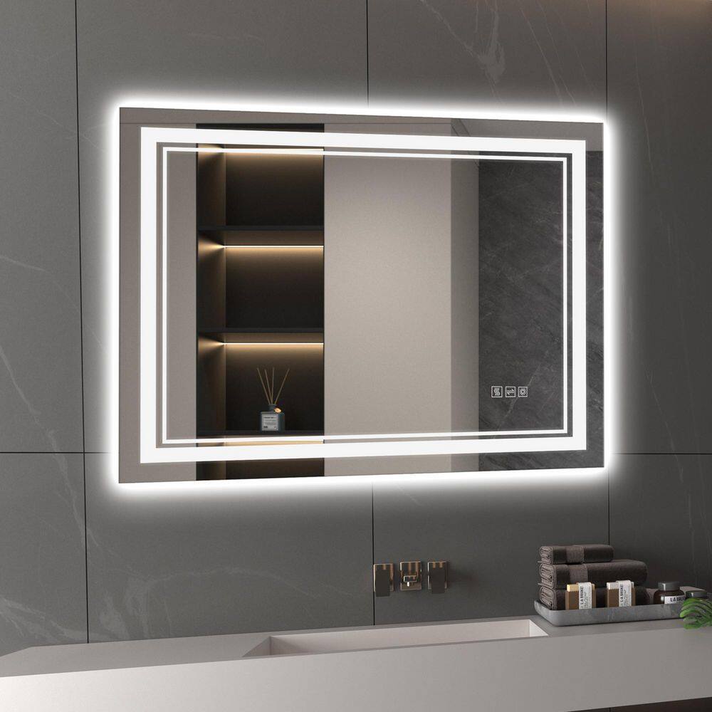 YULIKA 36 in. W x 28 in. H Backlit and Front Lit LED Mirror Rectangular ...