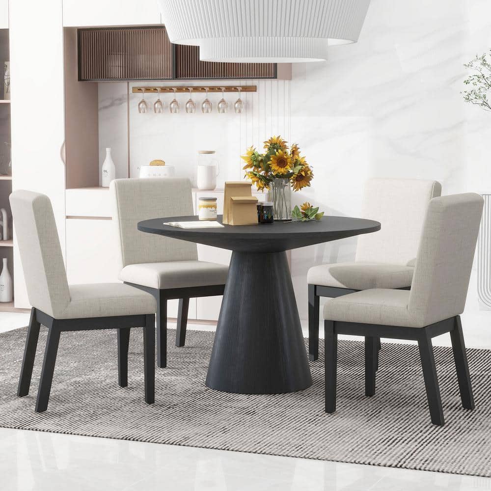 Harper & Bright Designs Modern Stylish 5-Piece Black Round Wood Dining ...