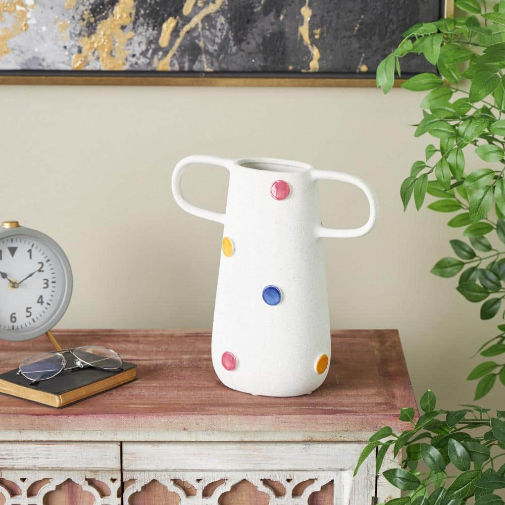 Litton Lane 11 in. White Round Ceramic Decorative Vase with Multicolor ...