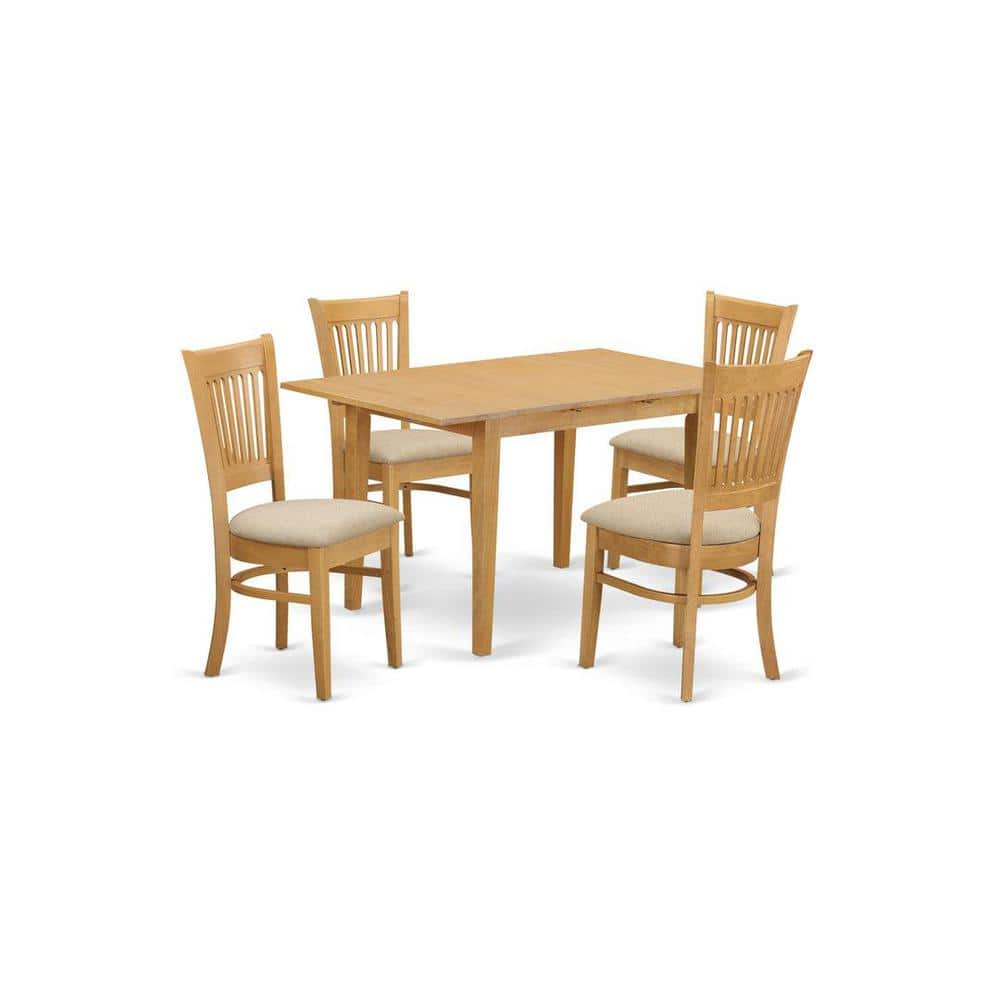 East West Furniture 5-Piece Rectangle Natural Oak Finish Solid Wood Top ...