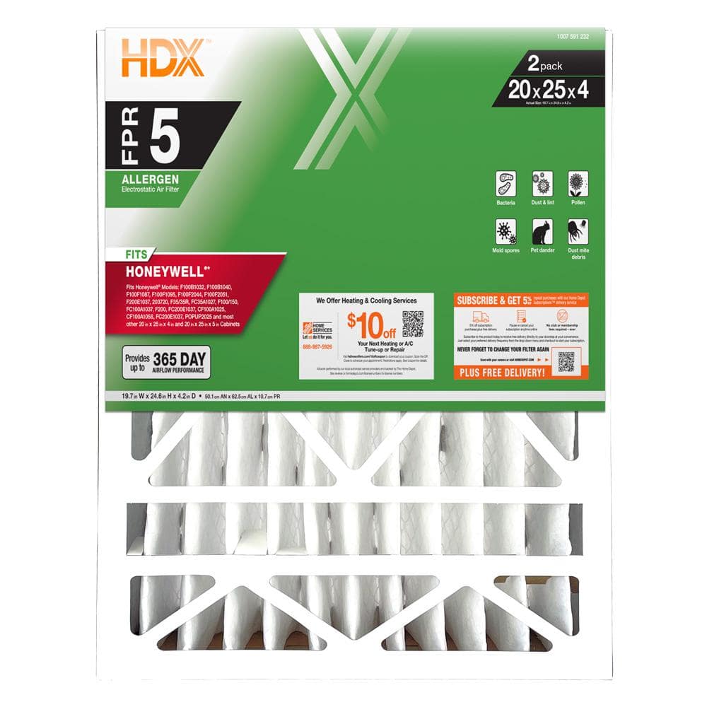 HDX 20 in. x 25 in. x 4 in. Honeywell Replacement Pleated Air Filter ...