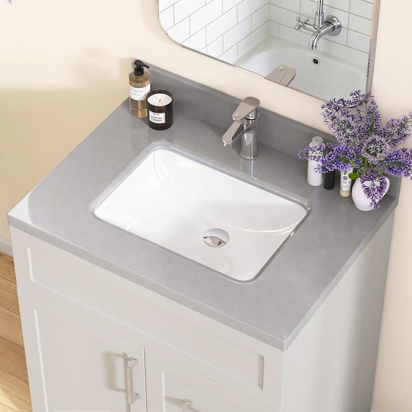 Getpro 30 in. W x 22 in. D Engineered Stone White Rectangular ...