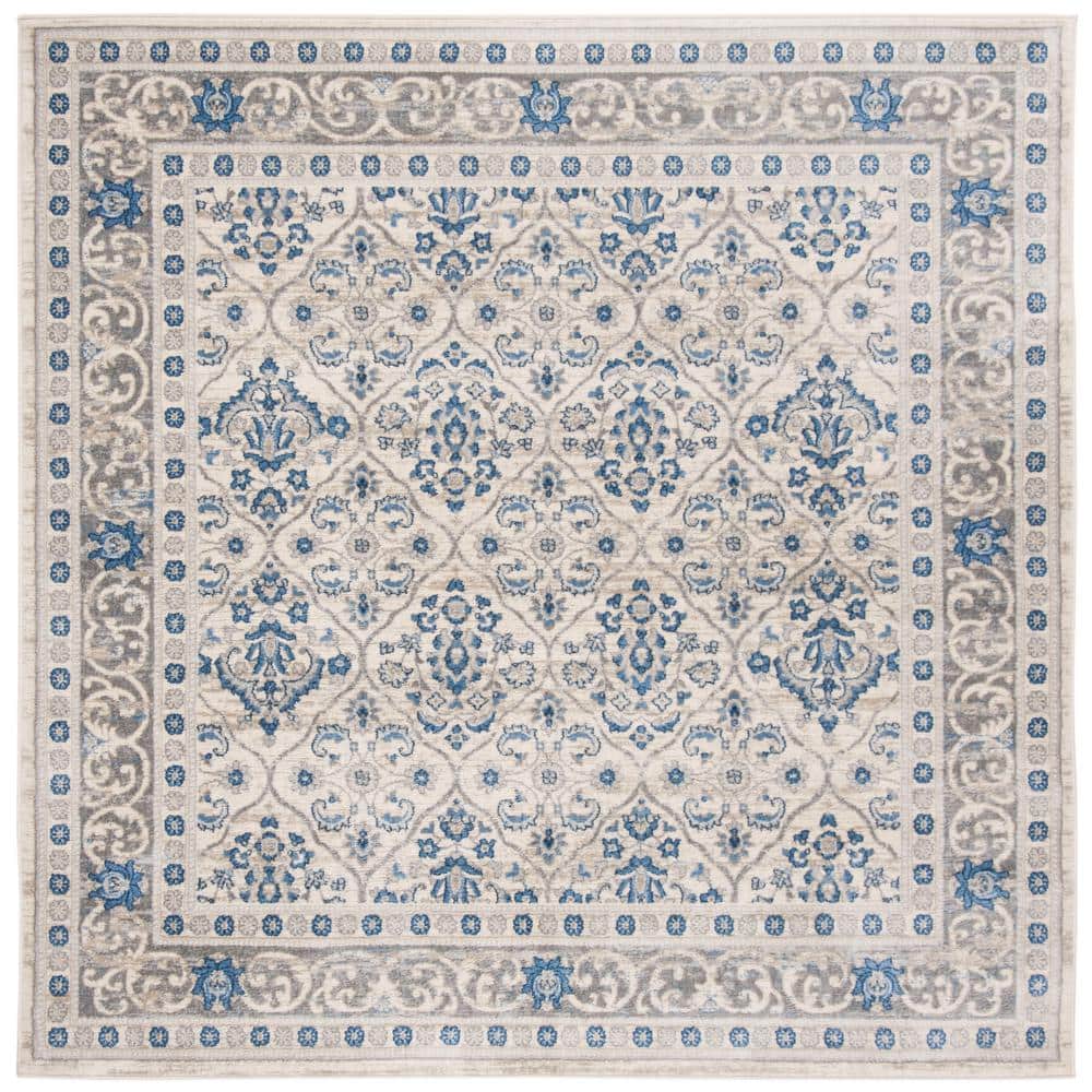 SAFAVIEH Brentwood Light Gray/Blue 5 ft. x 5 ft. Square Floral Border ...