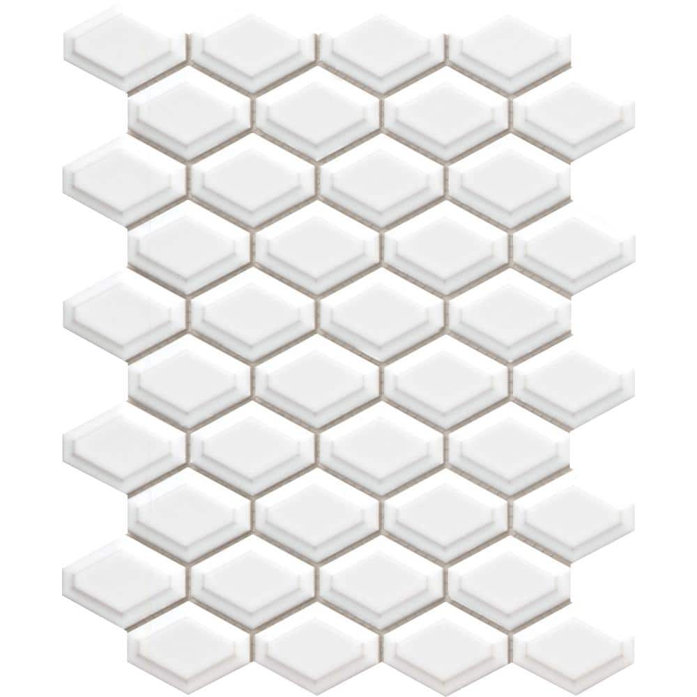 EMSER TILE Catch Ice 10 in. x 13 in. Hexagon Glossy Porcelain Mosaic ...